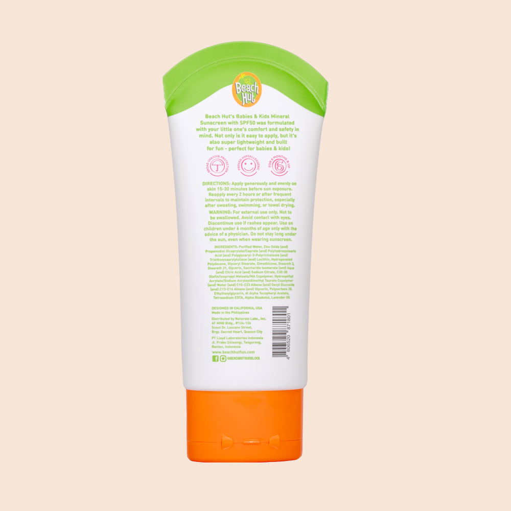 Beach Hut Sunscreen Babies & Kids SPF50 Mineral Sunscreen Body Lotion